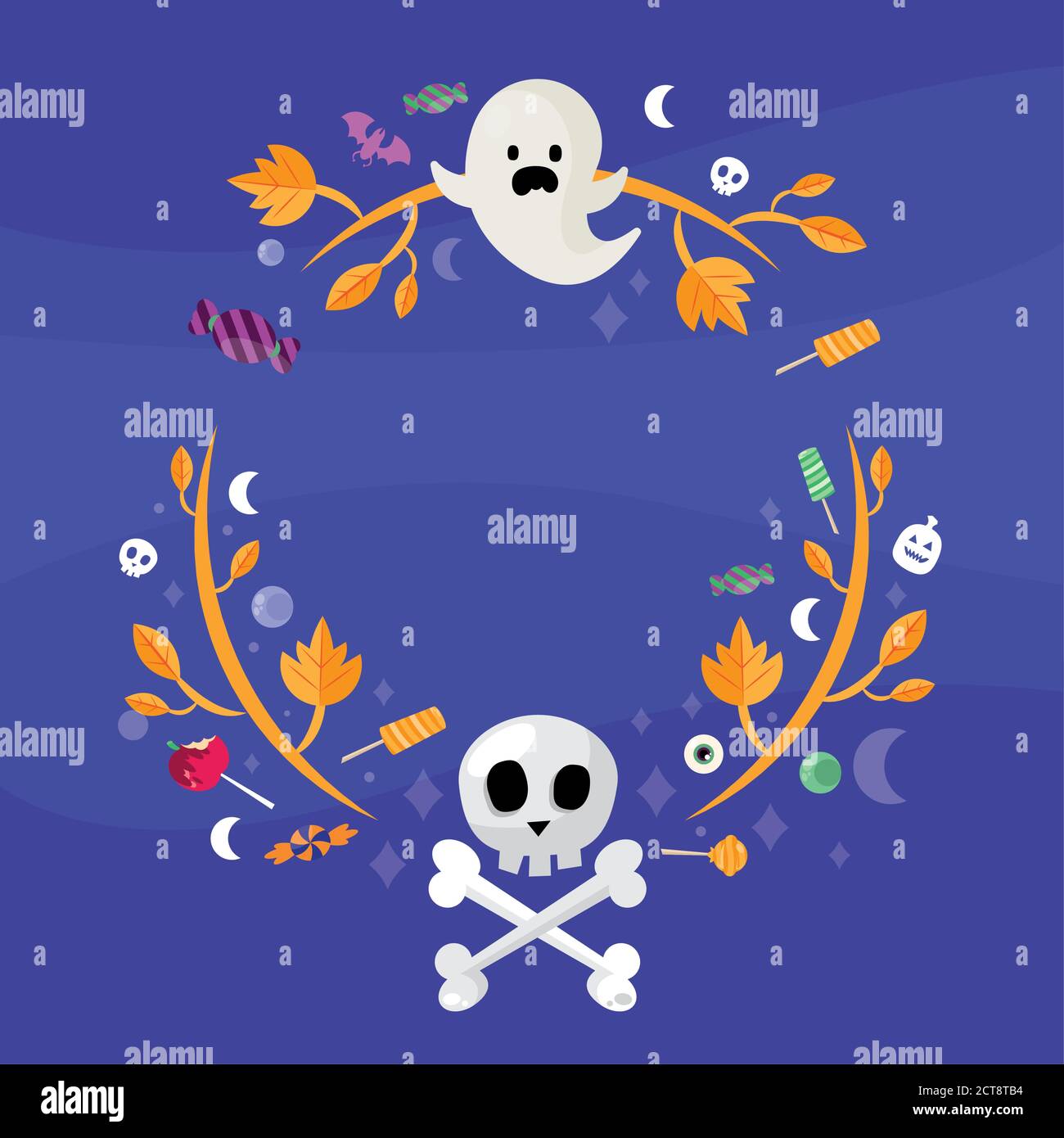 Trick or treat candies circle with ghost and skull design, Halloween ...