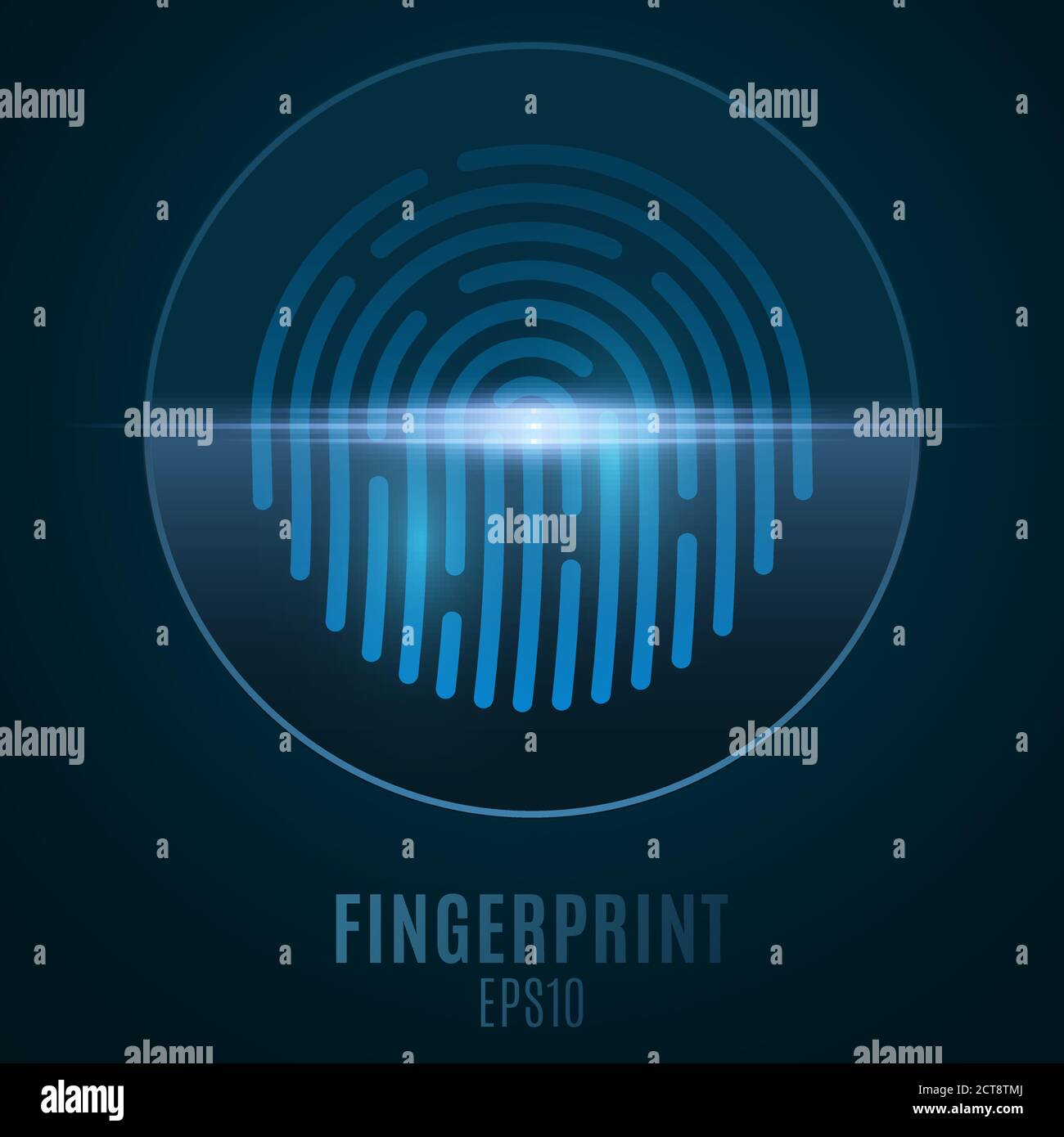 Fingerprint for computer system security with neon scan. Futuristic blue padlock button. Laser ...