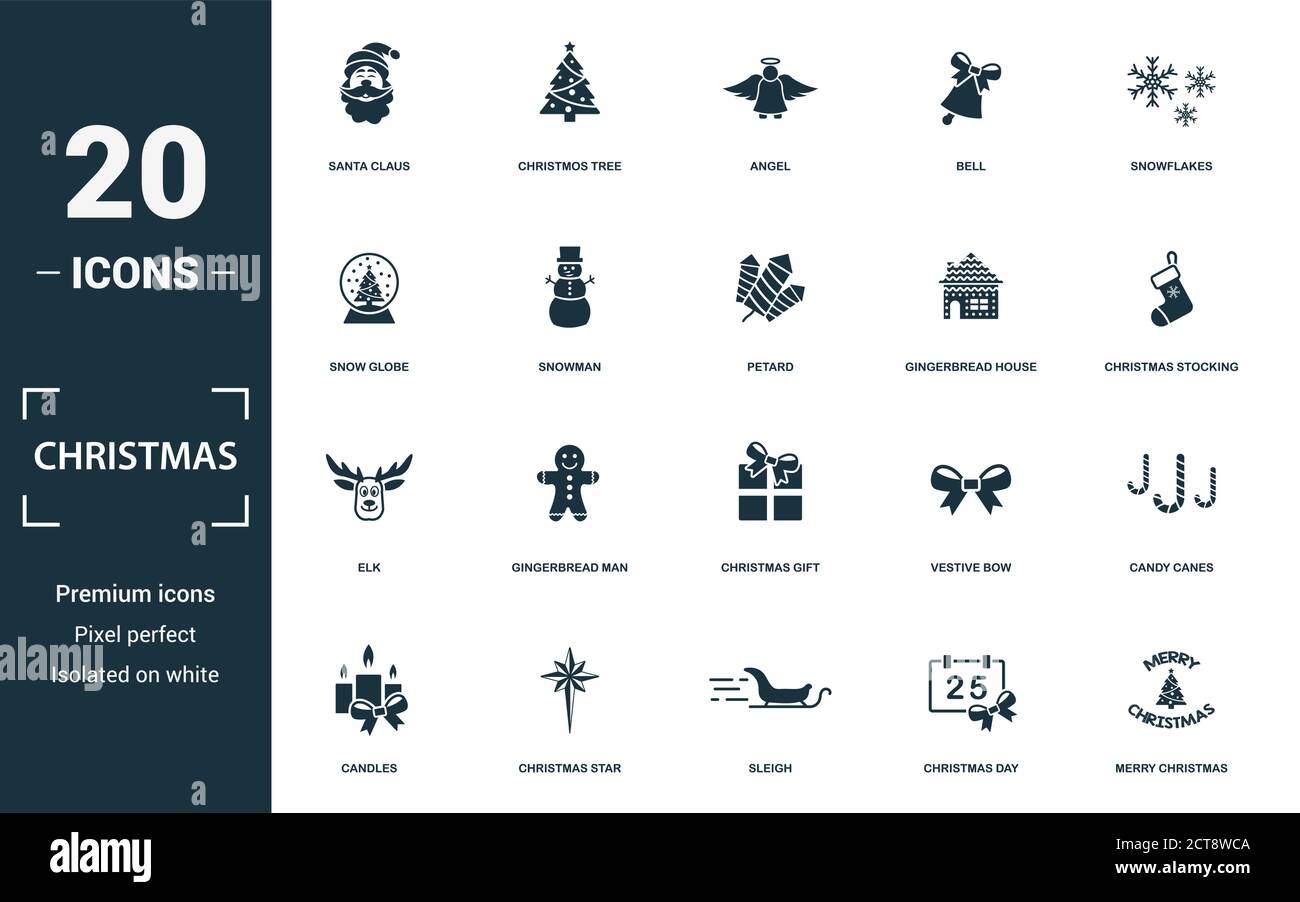 Christmas icon set. Monochrome sign collection with santa claus ...