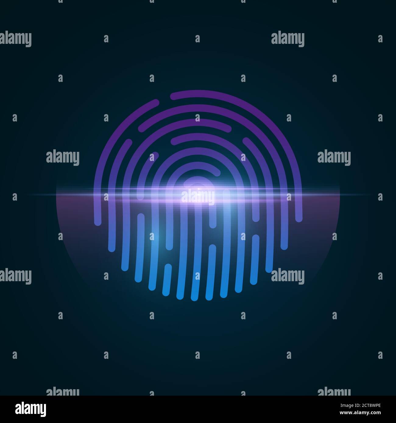 Fingerprint for computer system security with neon scan. High-tech purple and blue padlock ...