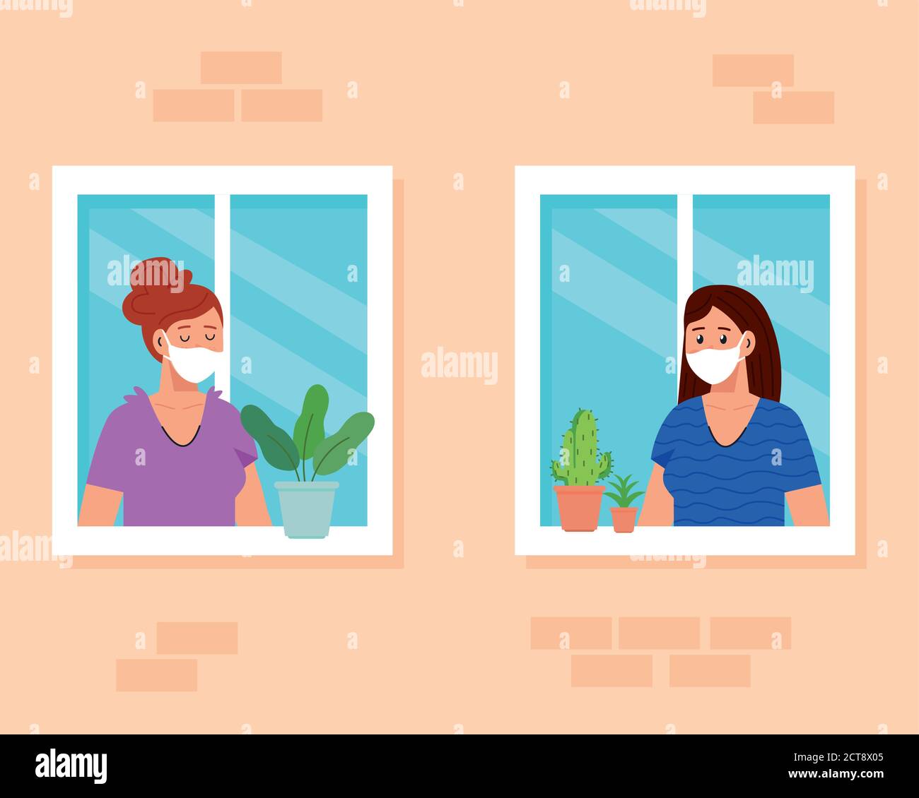 stay home, quarantine or self isolation,house facade with windows and ...