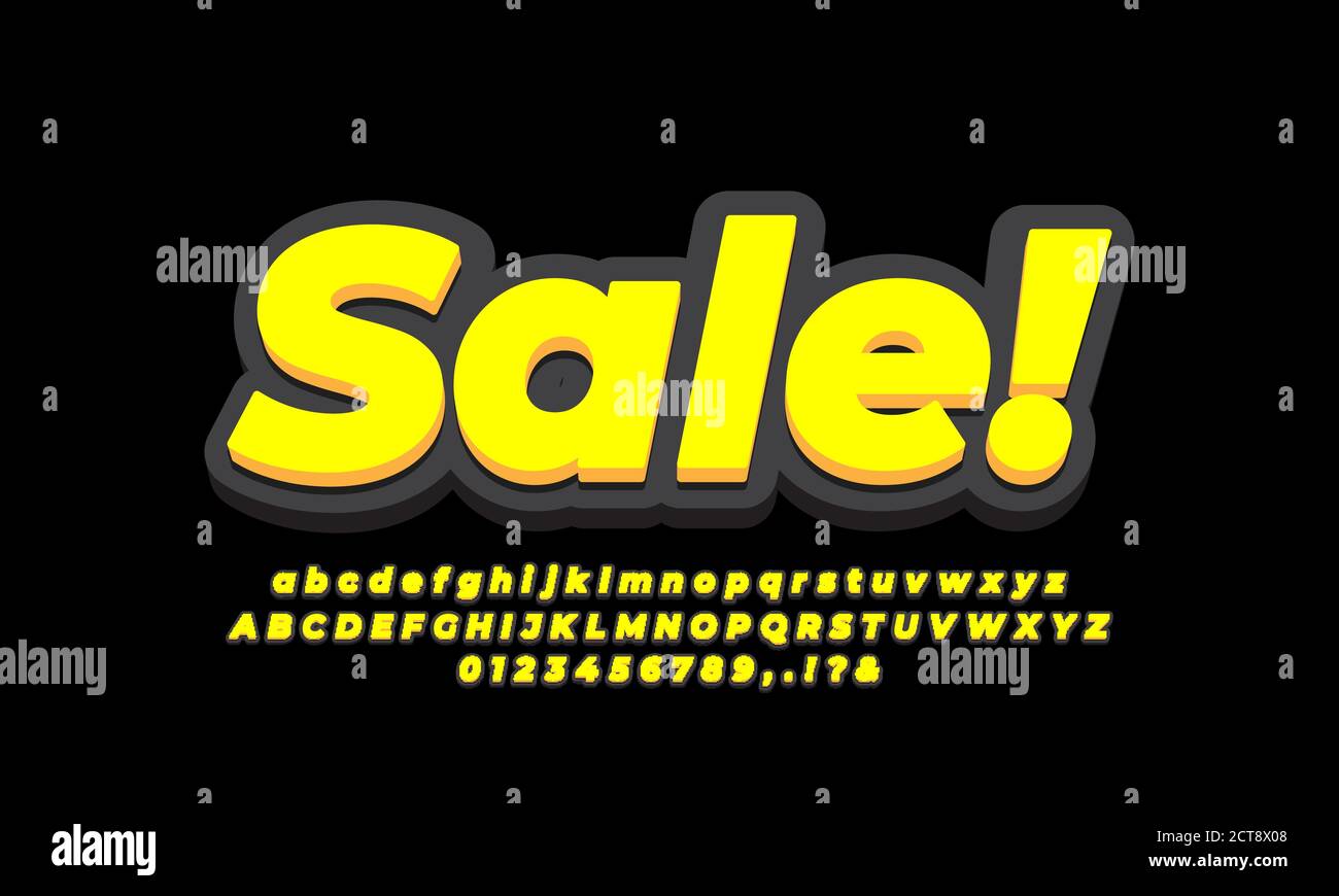 bold 3d yellow light and black letter number or font effect design ...