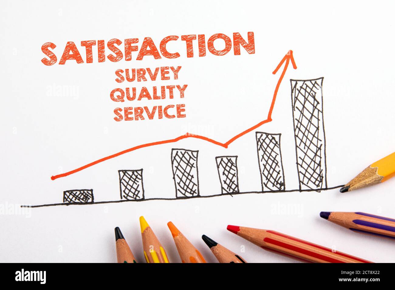 SATISFACTION. Survey, Quality and Service concept. Chart with arrow and ...