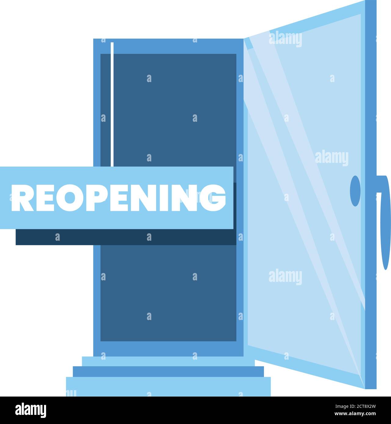 reopening banner in front of door detailed style icon design of ...