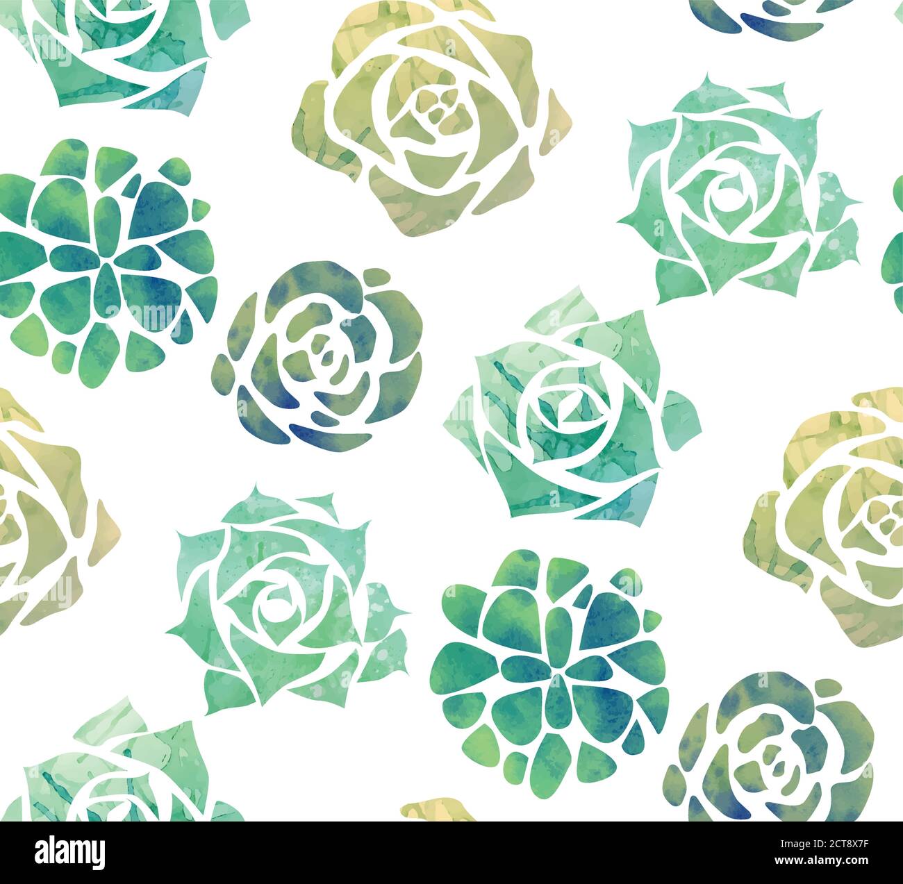 Seamless texture with watercolor succulents on a white background ...