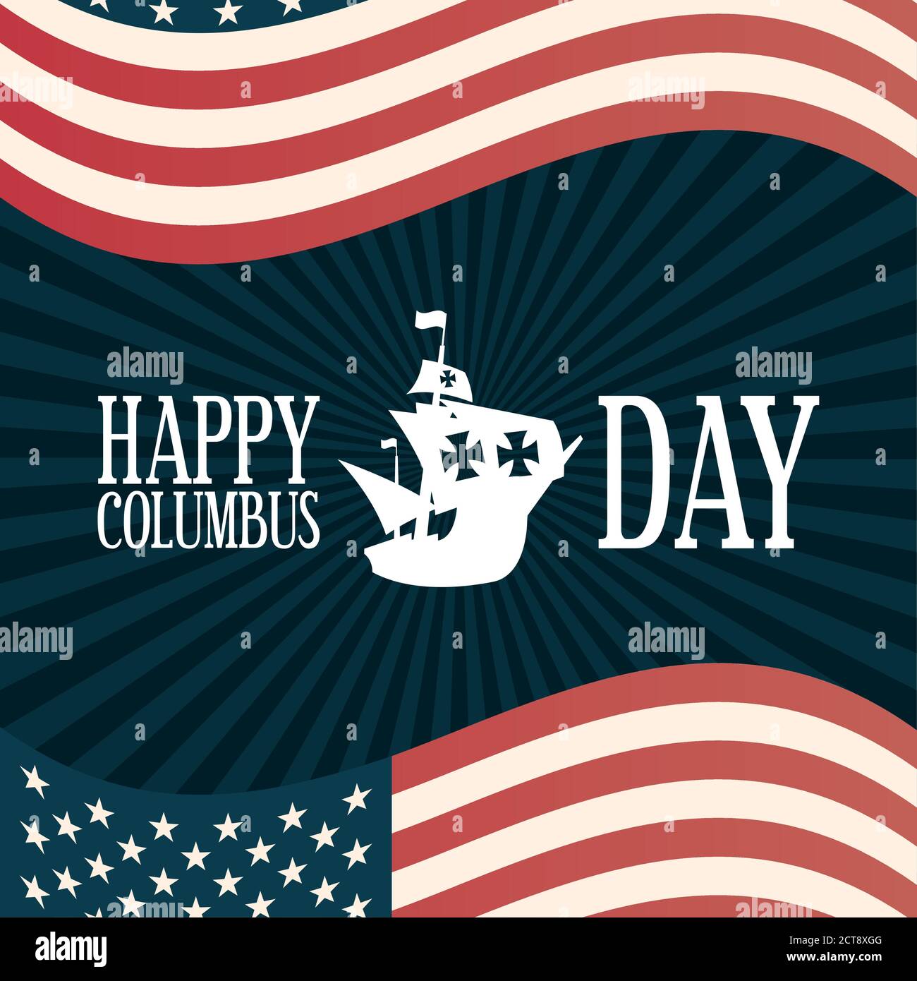 Columbus ship between flags design of happy columbus day america and ...