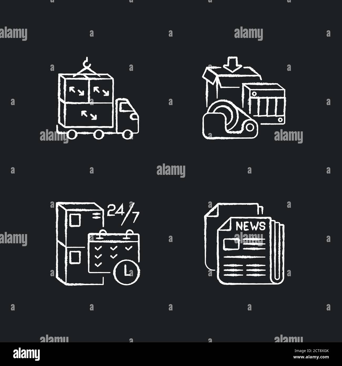 Freight transportation chalk white icons set on black background Stock ...