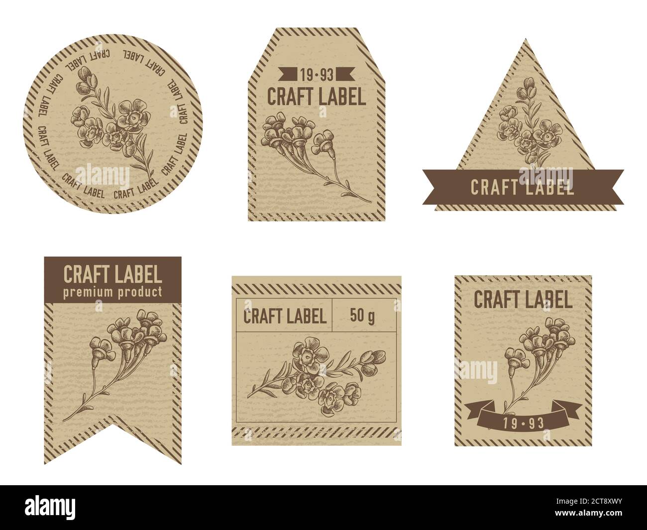 Craft labels vintage design with illustration of wax flower Stock ...