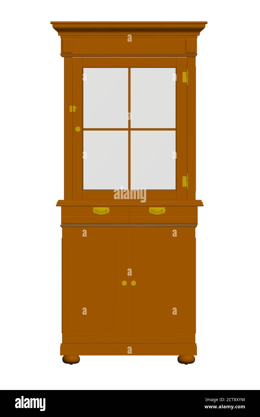 Model of a wooden brown cabinet. Decorative sideboard. Front view ...