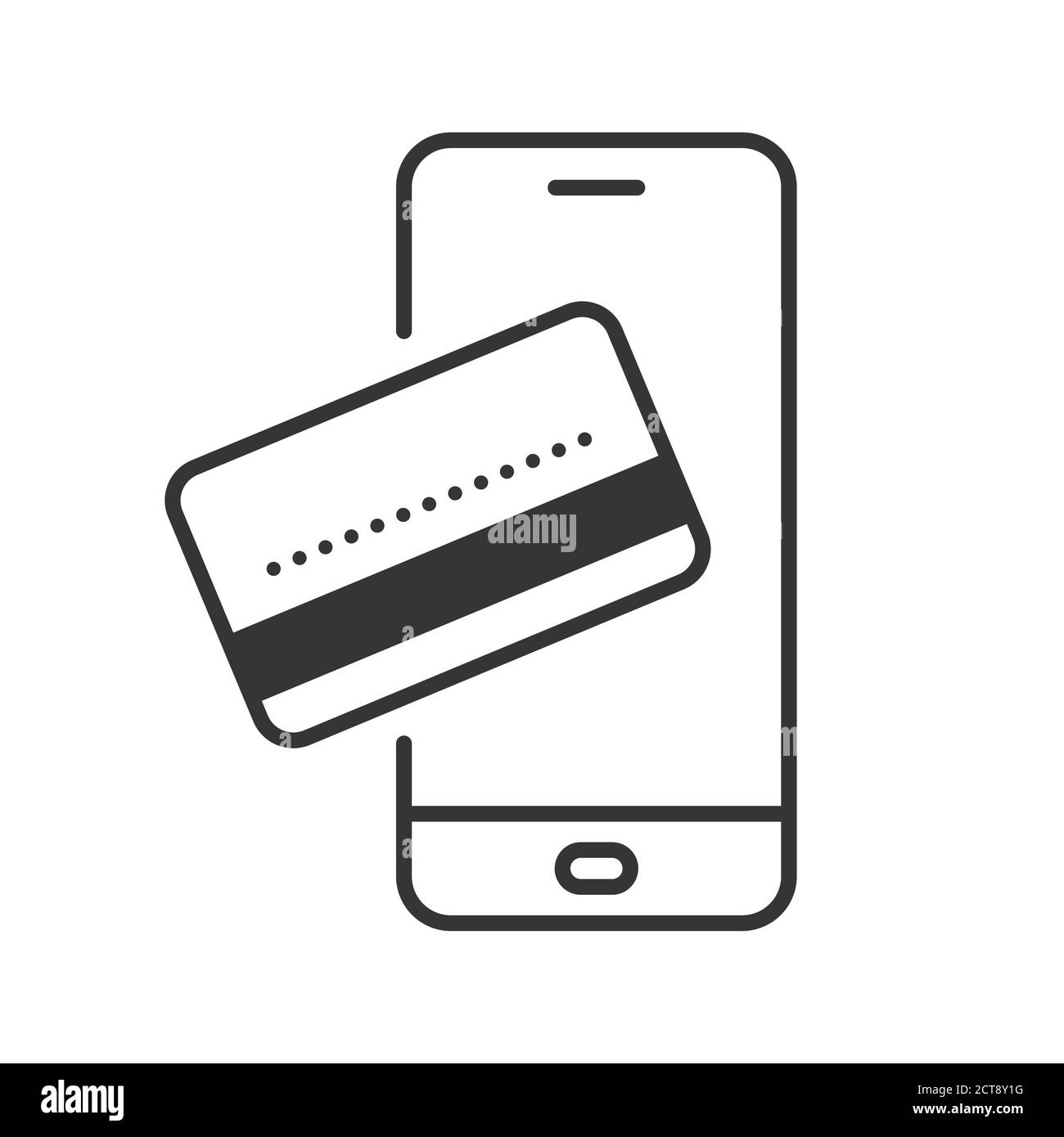 Smartphone and credit card icon isolated. Black linear icon. Payment ...