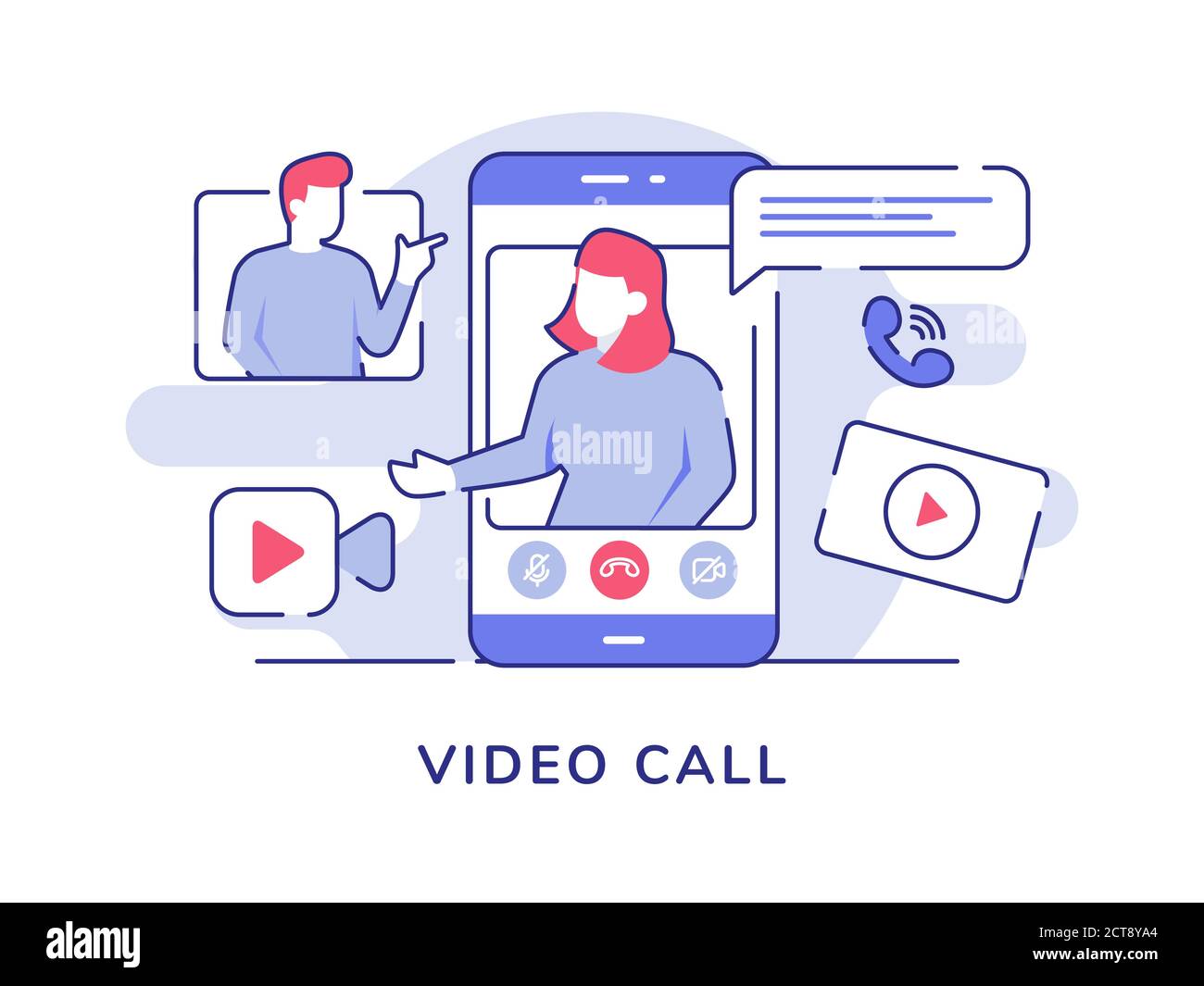 Video call concept video women on display smartphone screen talking men ...