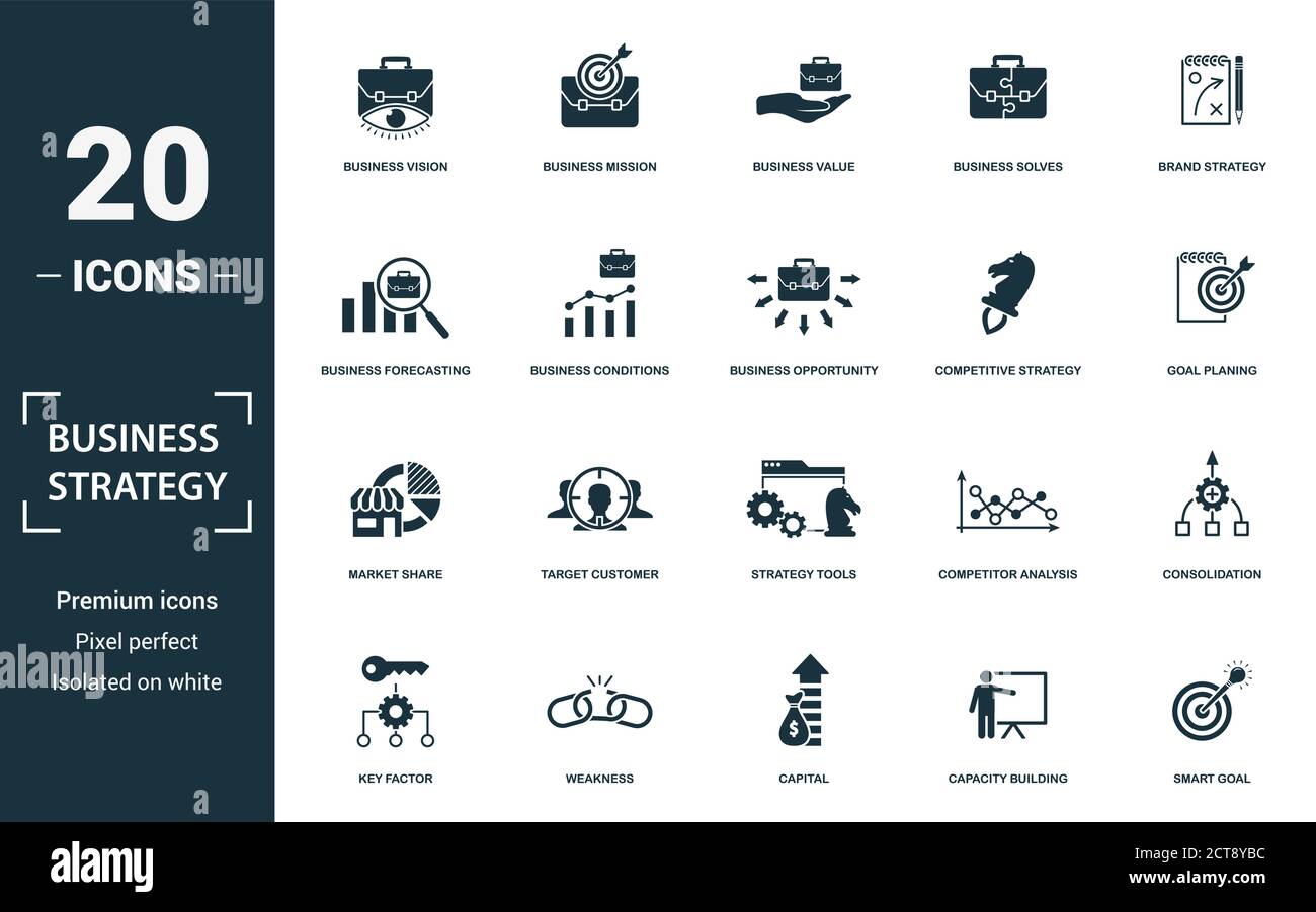 Business Strategy icon set. Monochrome sign collection with business ...