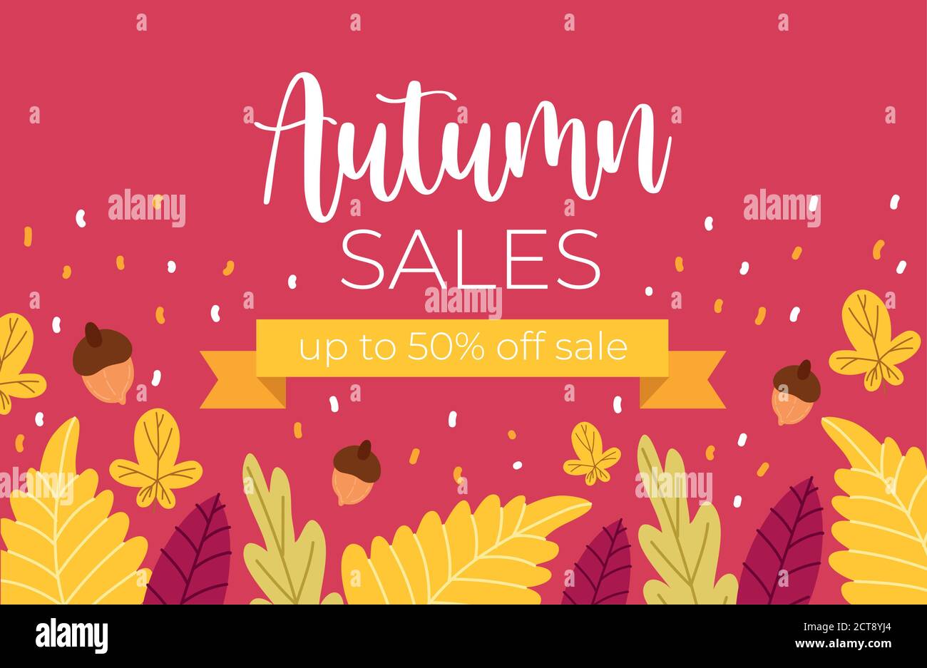 autumn sale poster with lettering and ribbon frame in pink background ...