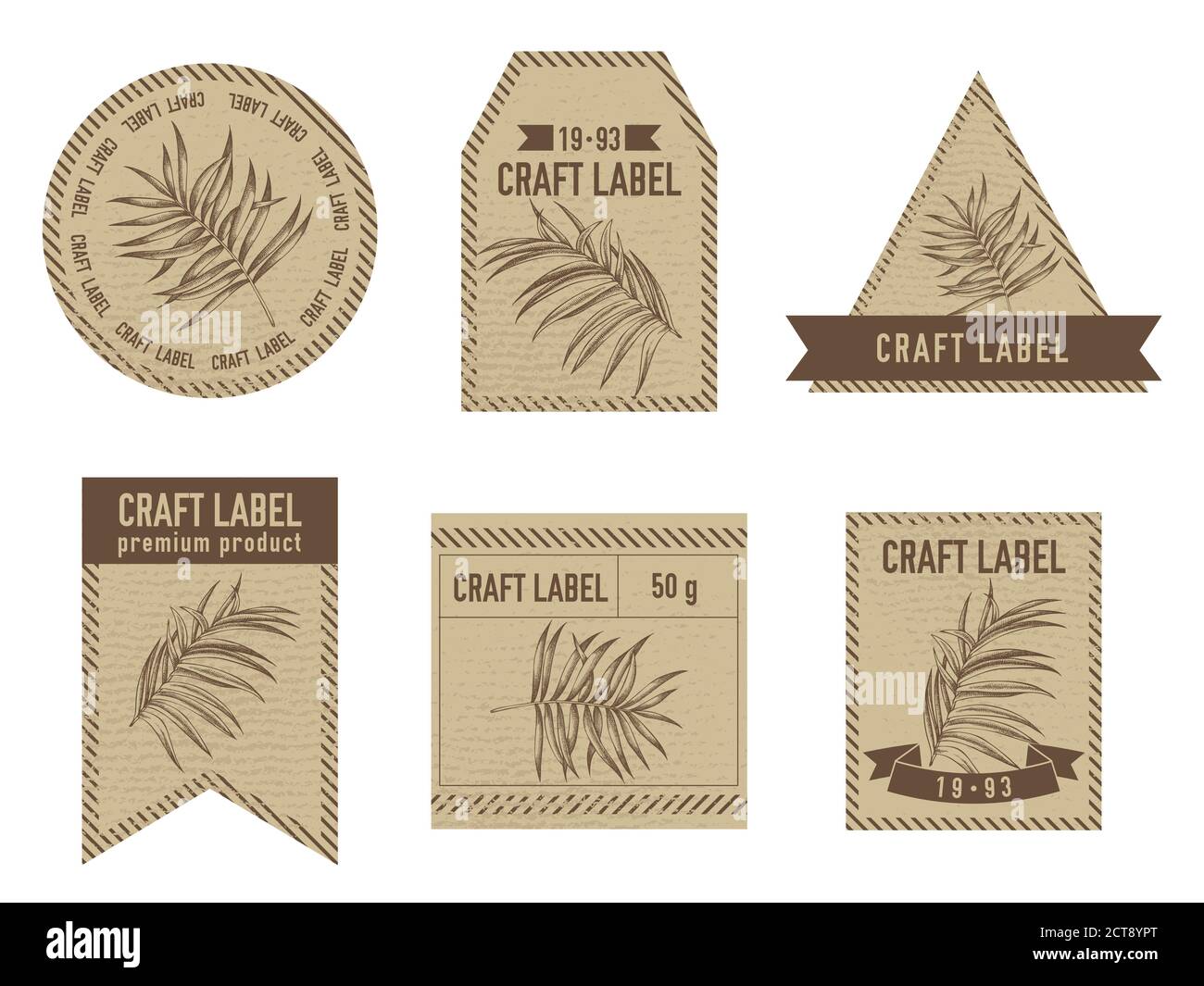Craft labels vintage design with illustration of tropical palm leaves ...