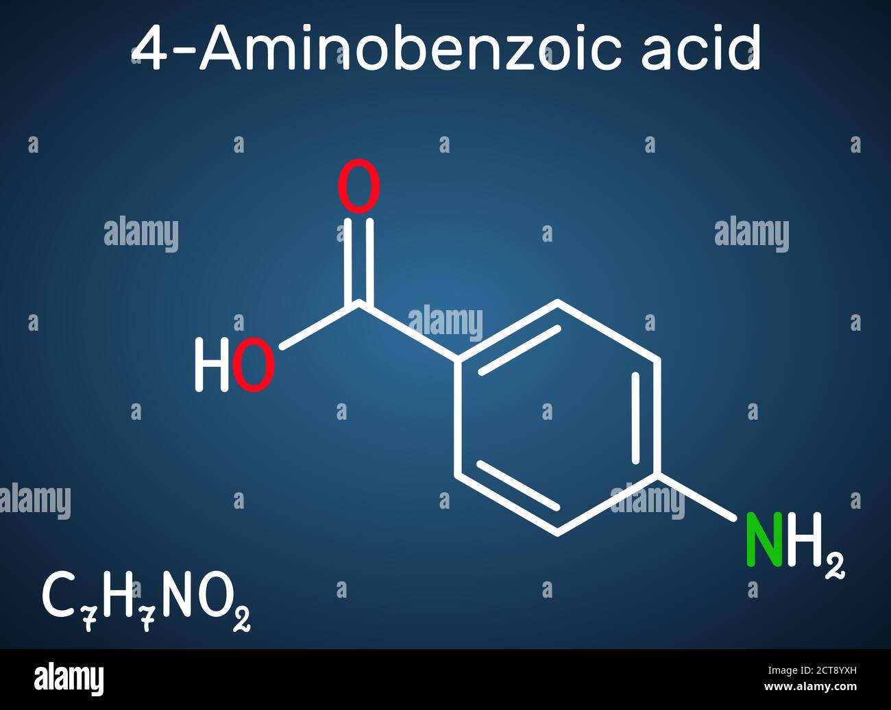 4-Aminobenzoic acid, p-Aminobenzoic acid, PABA molecule. It is ...