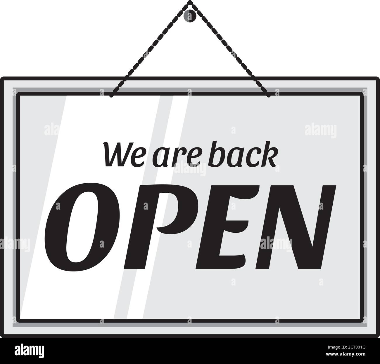 we are back open door advertising sign detailed style icon design of ...