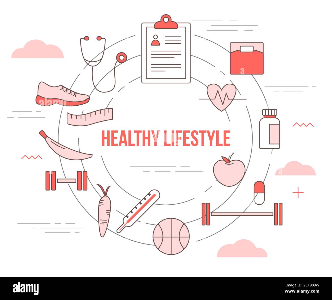 healthy lifestyle concept with icon set template banner with modern ...