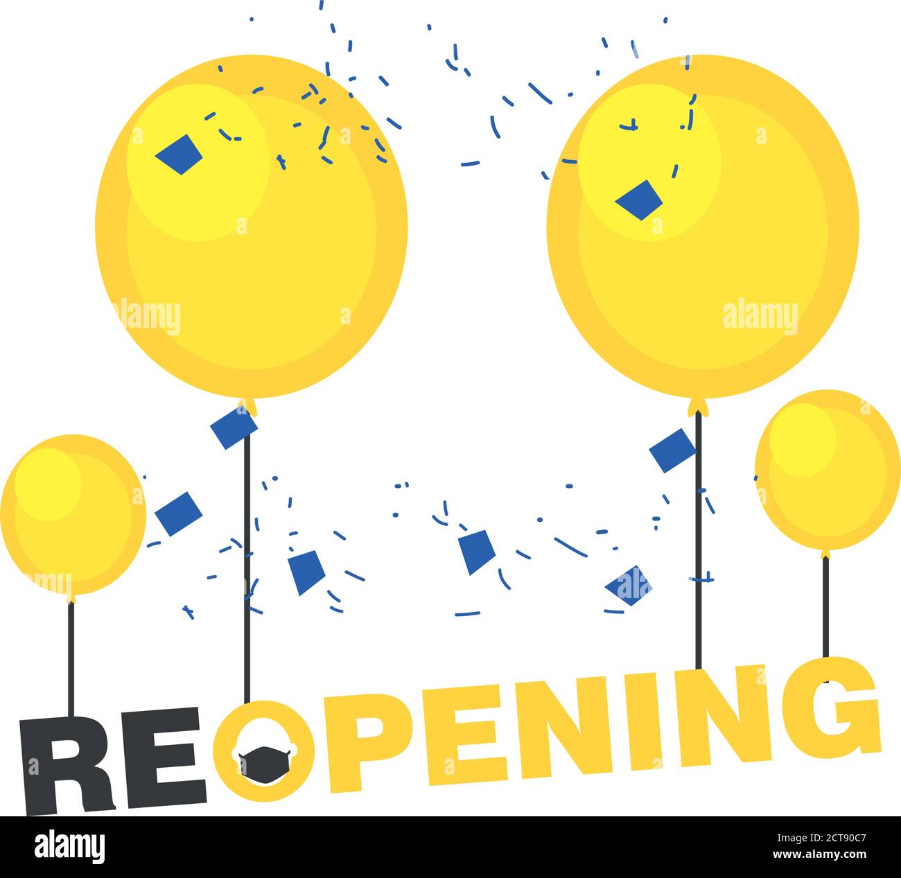 reopening with balloons detailed style icon design of shopping and ...