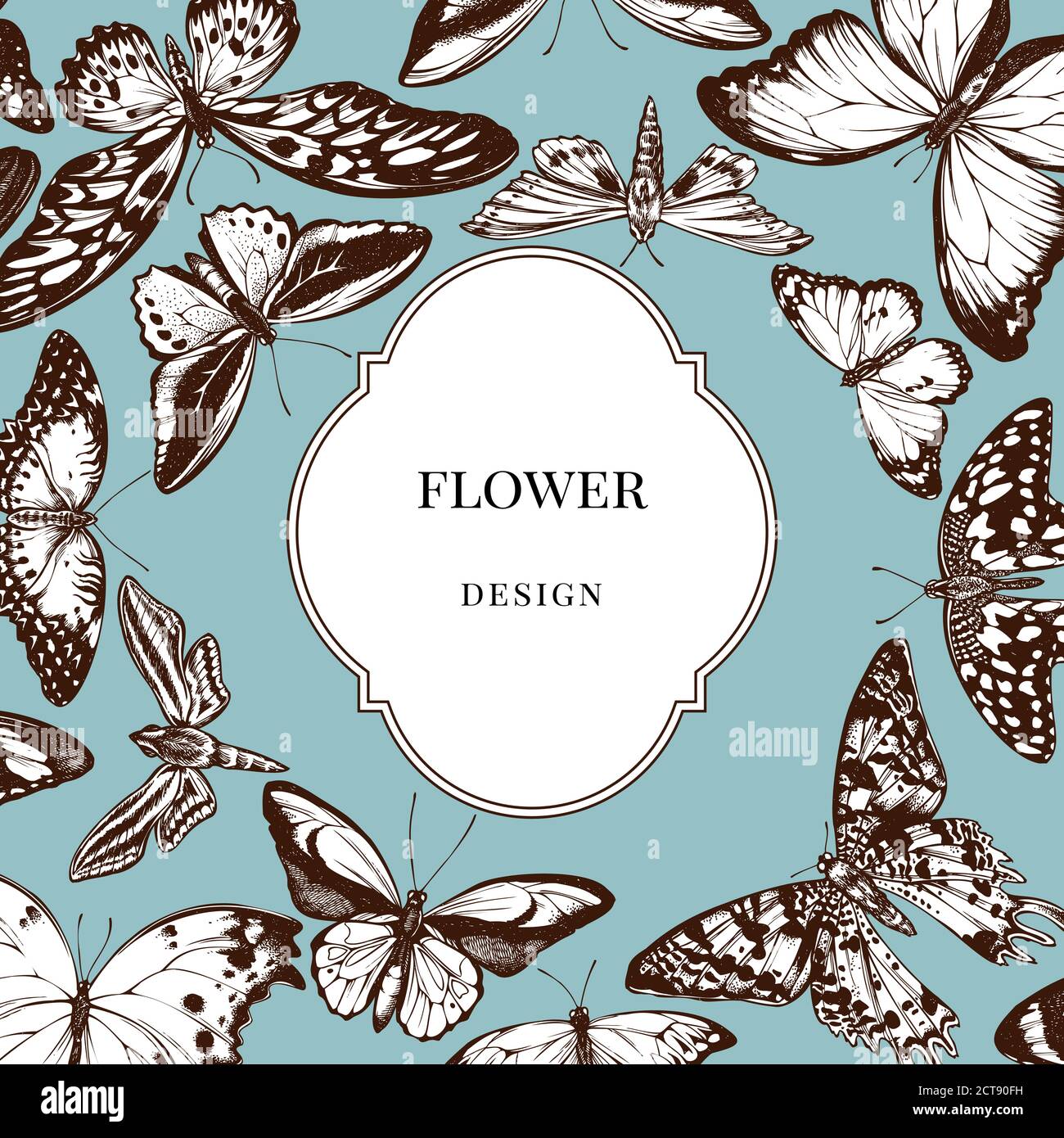 Badge over design with madagascan sunset moth, forest mother-of-pearl ...