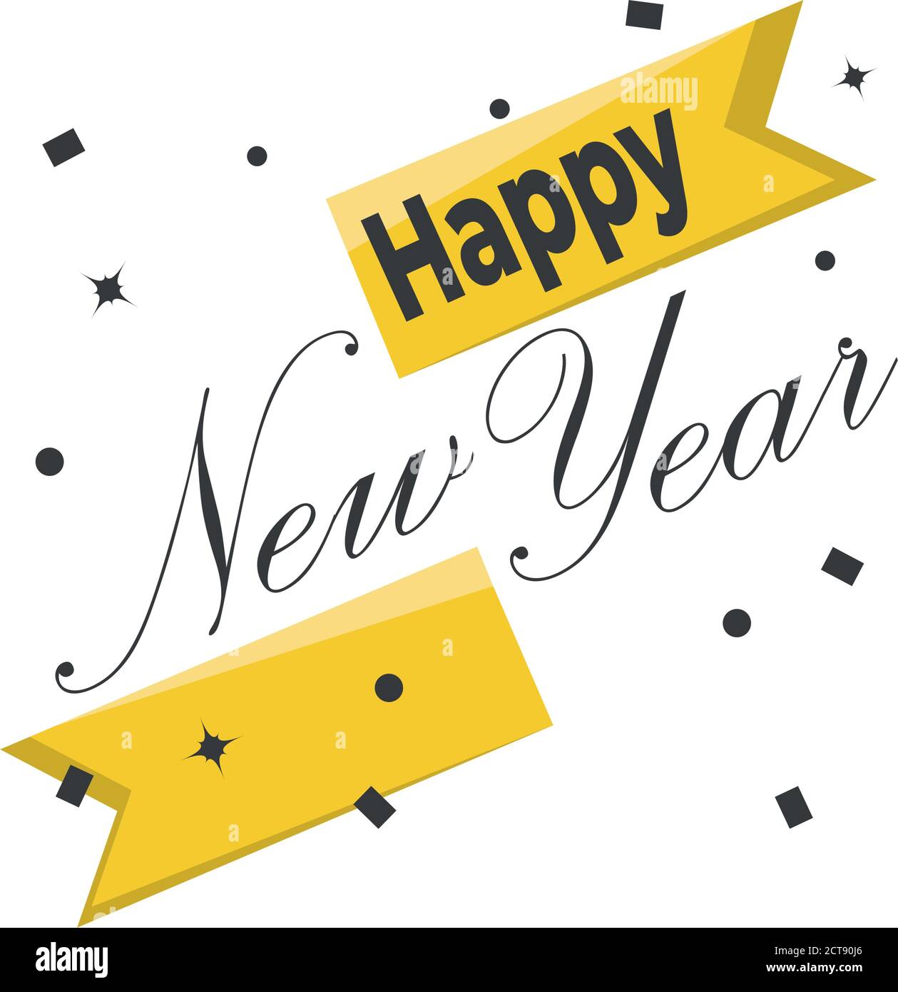 Happy new year with ribbon detailed style icon design, Welcome ...