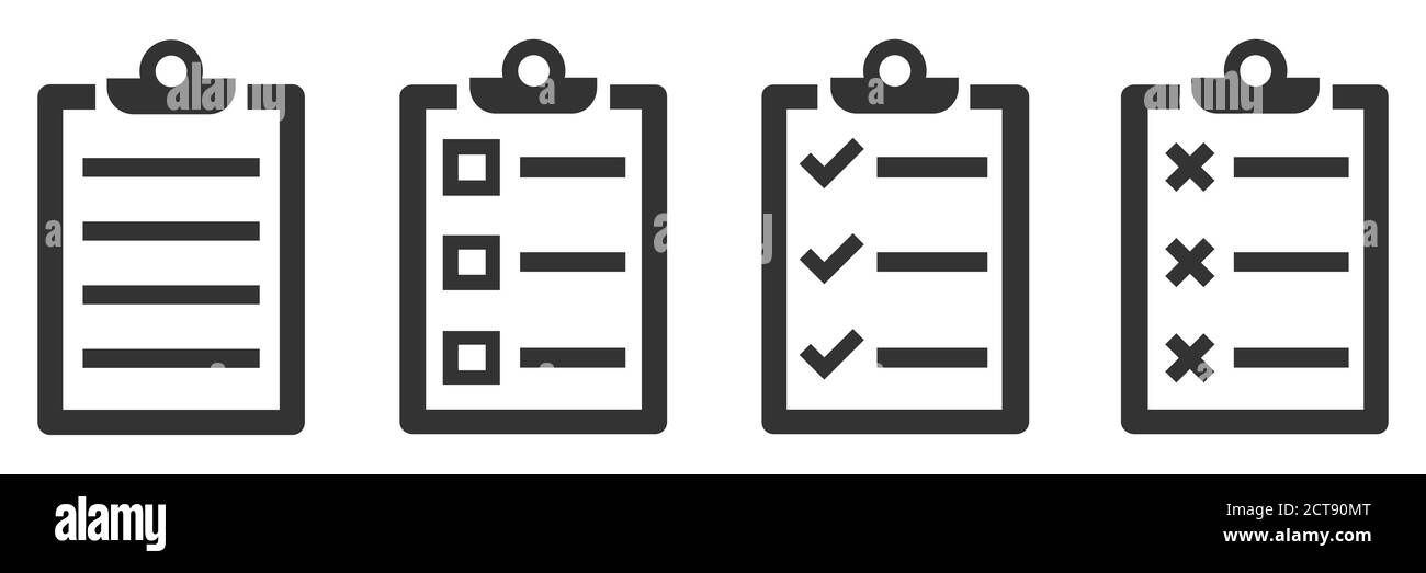 Set of paper document icons. Vector illustration. Checklist icons in ...