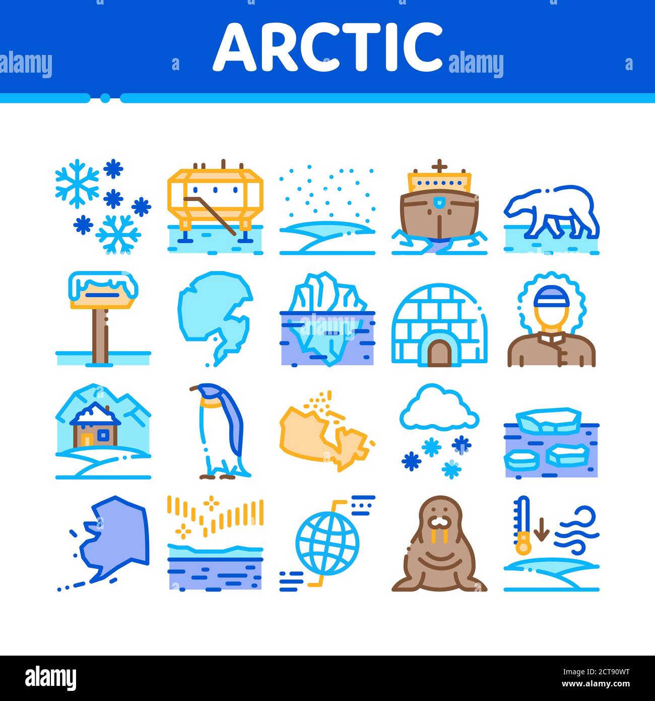 Arctic And Antarctic Collection Icons Set Vector Stock Vector Image ...