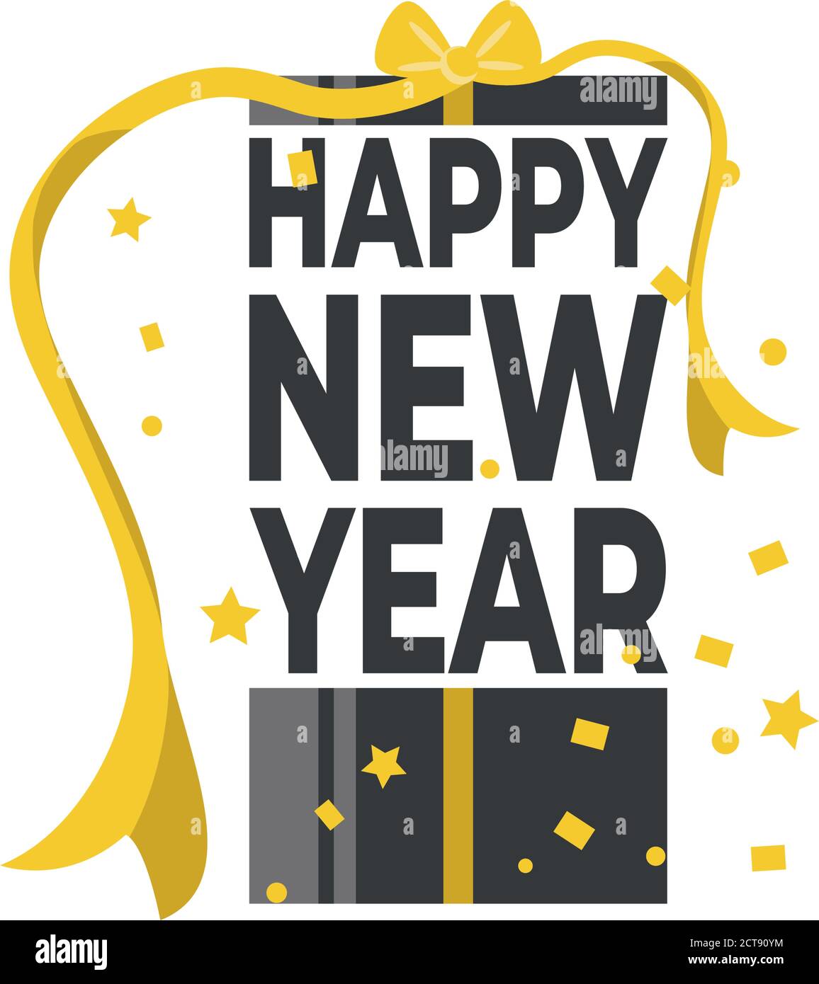 Happy new year with gift detailed style icon design, Welcome celebrate ...