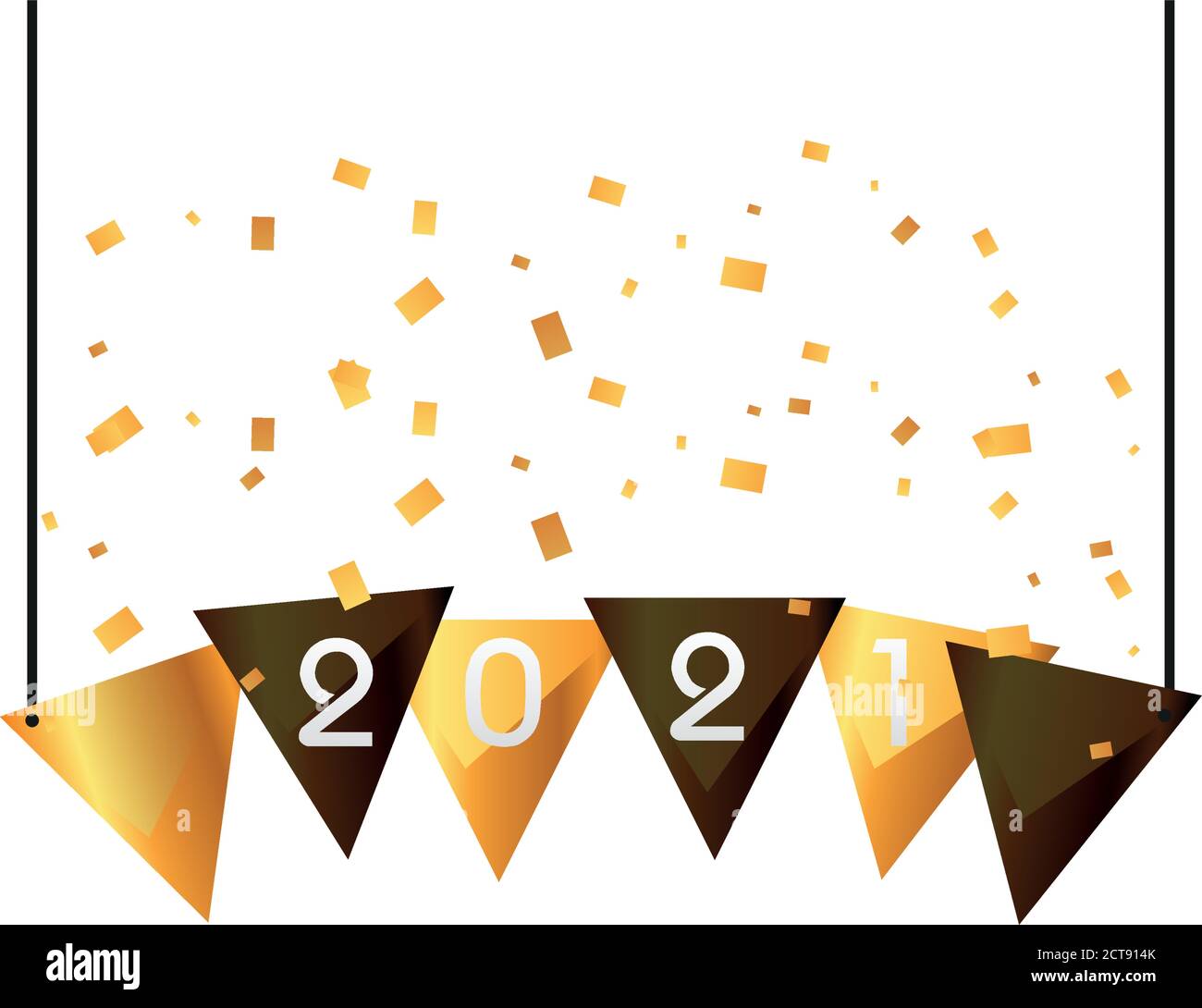 2021 happy new year with banner pennant detailed style icon design ...