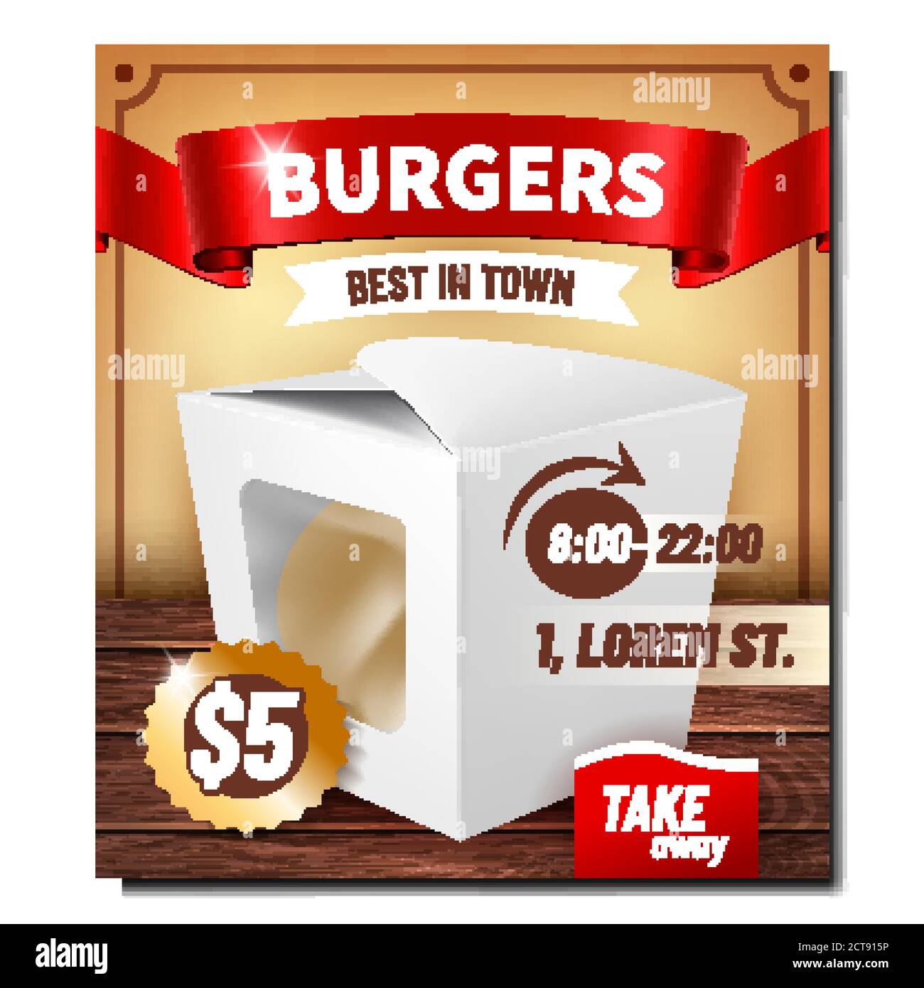 Burgers Food Carry Box Promotional Banner Vector Stock Vector Image ...