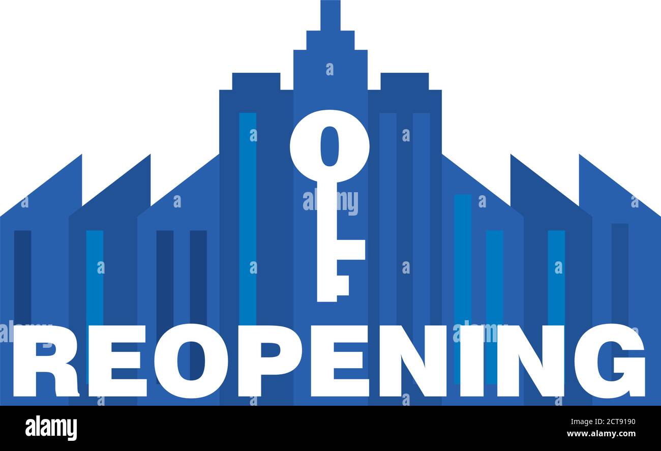 reopening with key on city buildings detailed style icon design of ...