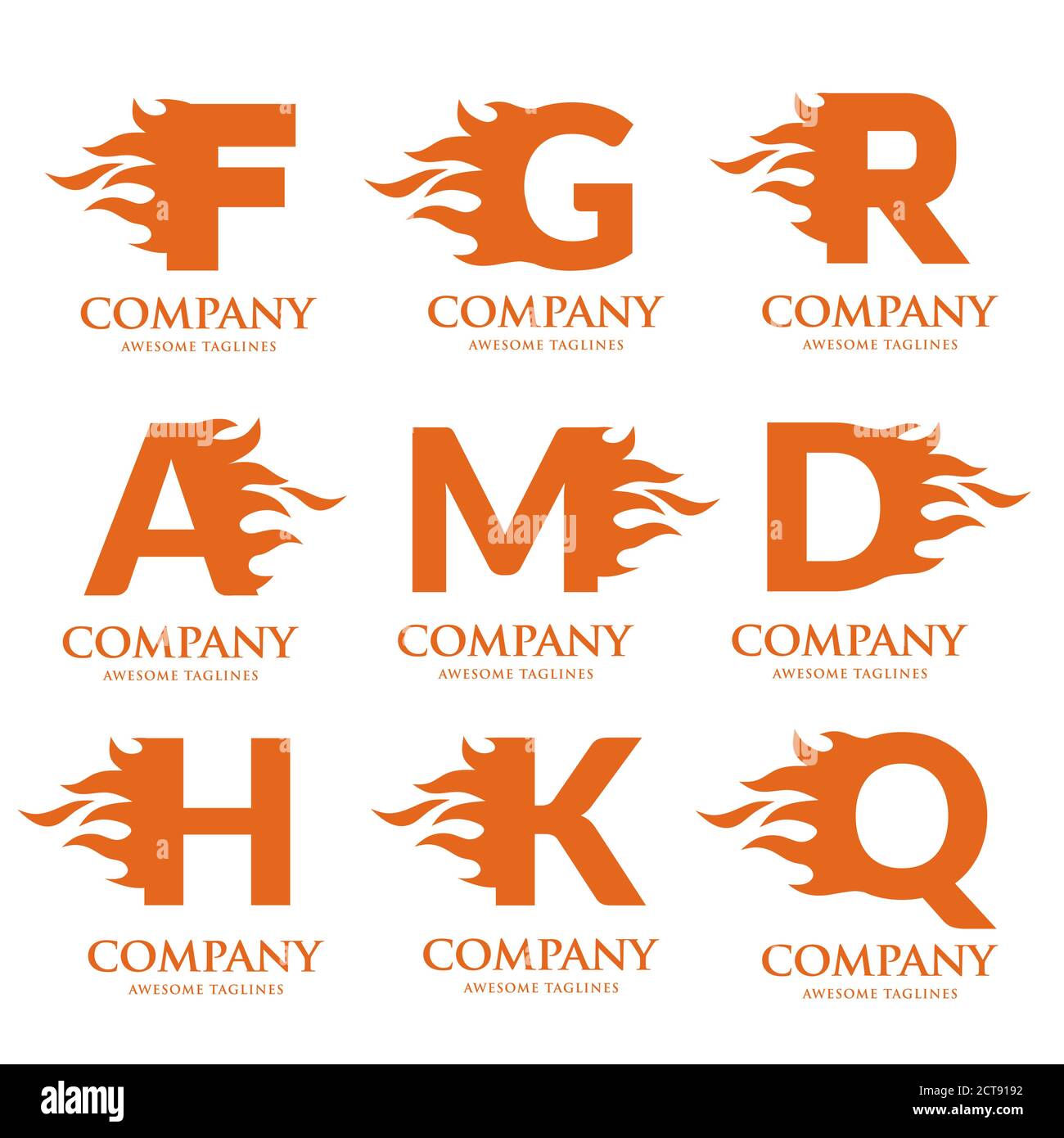 creative various initial Letters with fire Logo template design vector ...