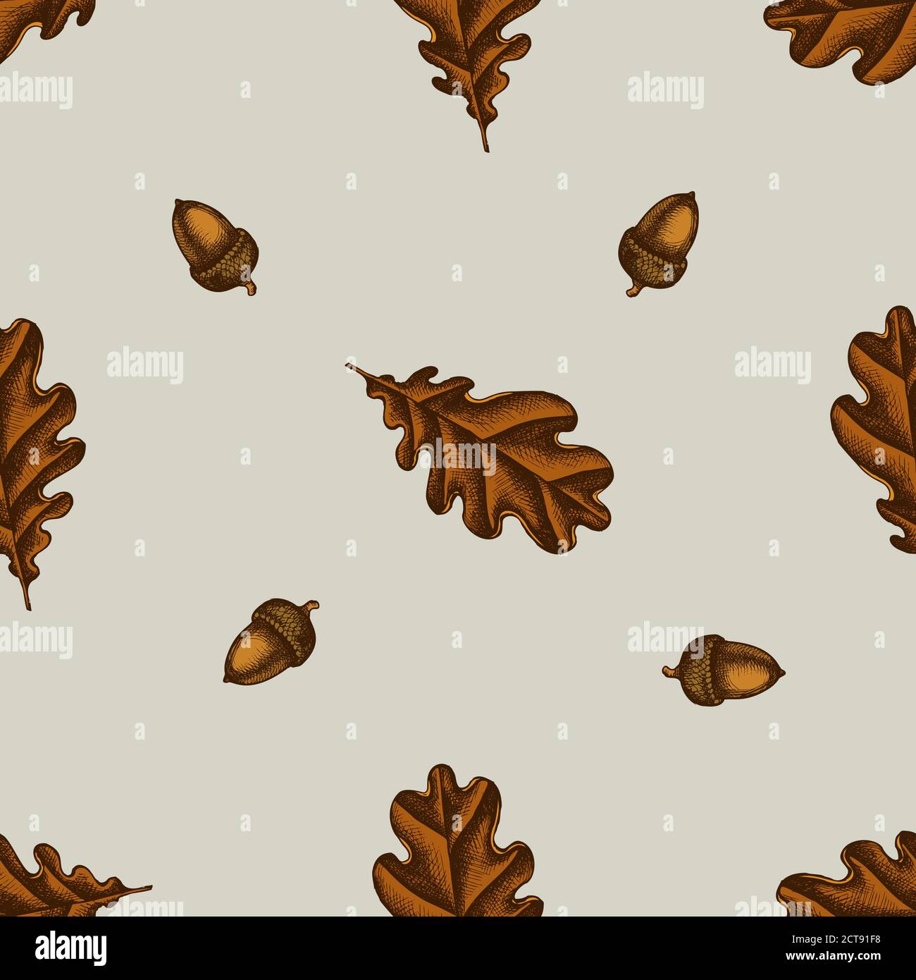 Seamless pattern with hand drawn colored oak stock illustration Stock ...