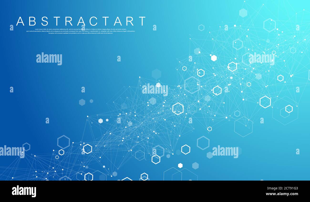 Technology abstract lines and dots connect background with hexagons. Hexagon grid. Hexagons ...