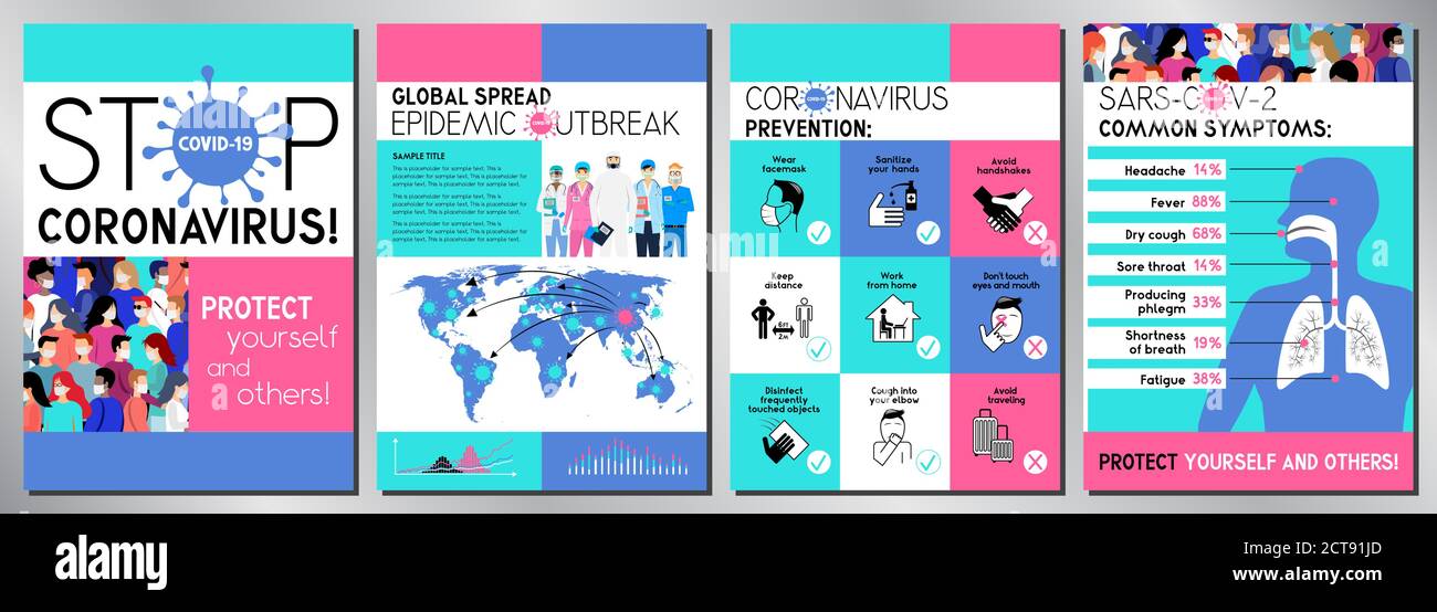 Stop coronavirus posters - Covid-19, SARS-CoV-2 - vector illustration ...