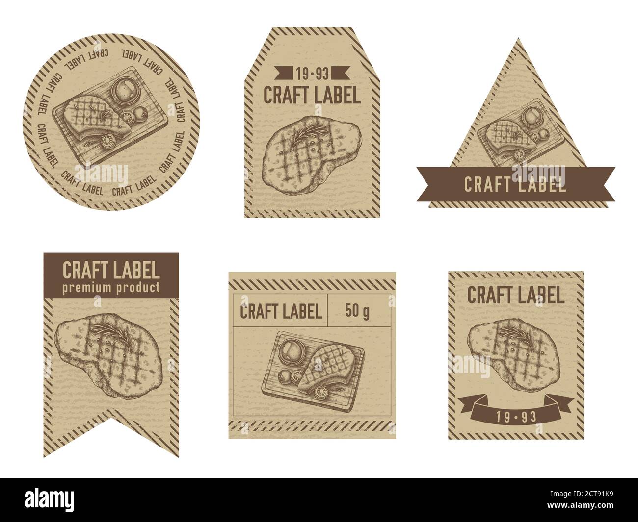 Craft labels vintage design with illustration of steak Stock Vector ...