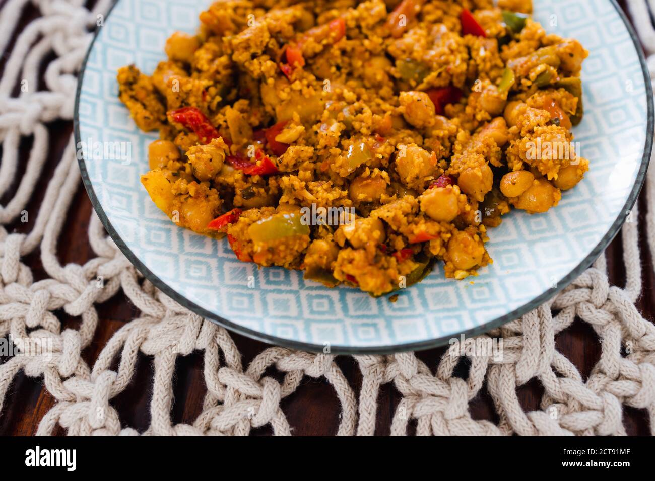 healthy plant-based food recipes concept, vegan chickpeas red pesto ...