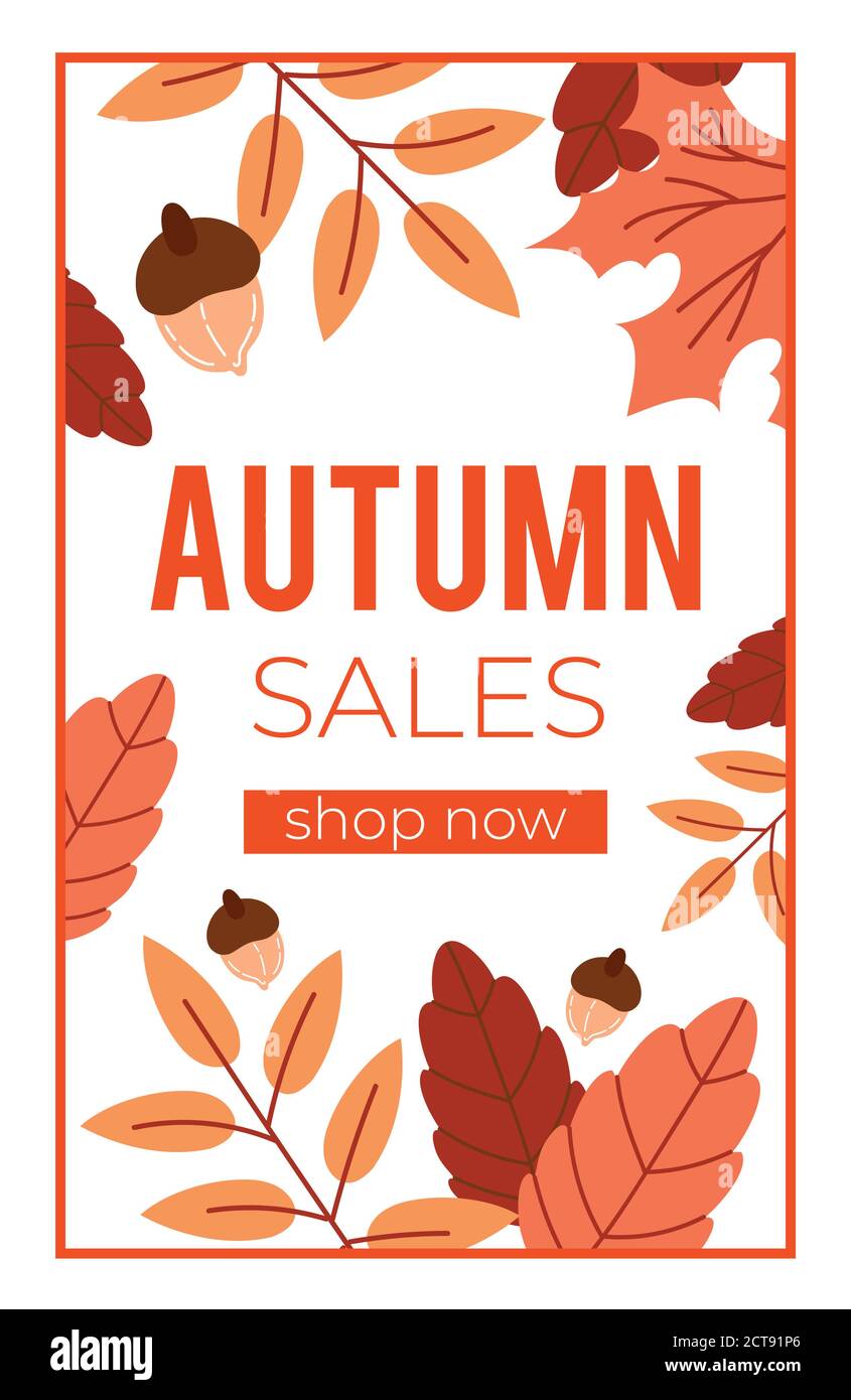autumn sale poster with lettering and leafs pattern in white background ...