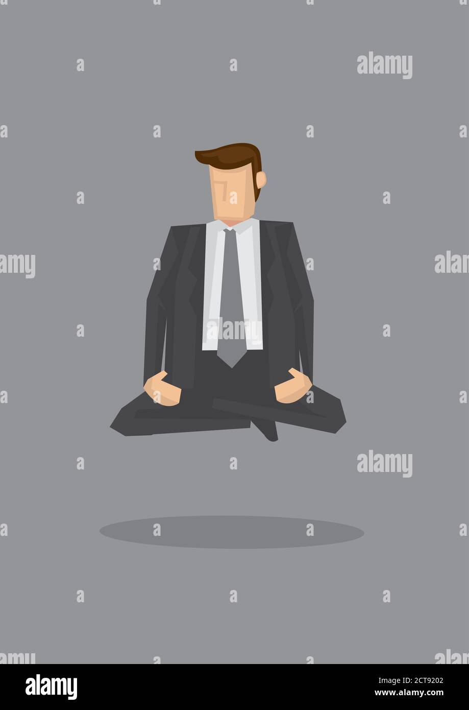 Spiritual business executive meditating in cross-legged sitting ...