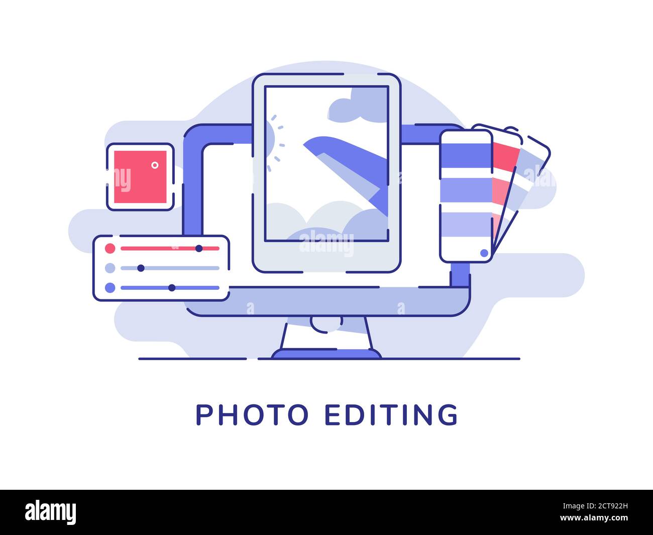 Photo editing concept picture on display computer screen with flat ...