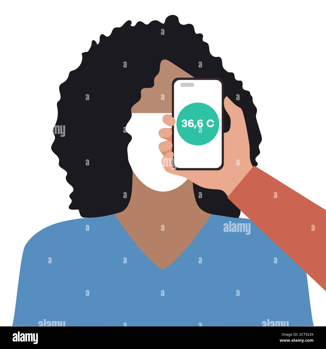 Vector illustration Phone placed on forehead of person remotely ...