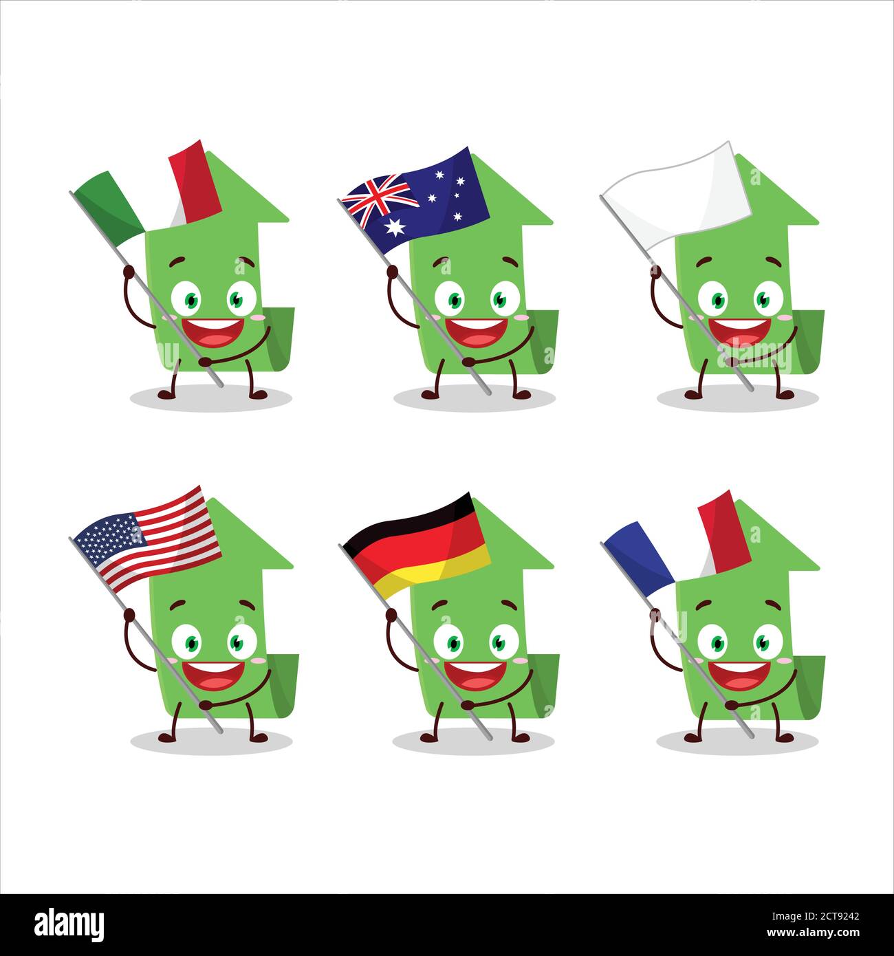 Arrow up cartoon character bring the flags of various countries Stock ...