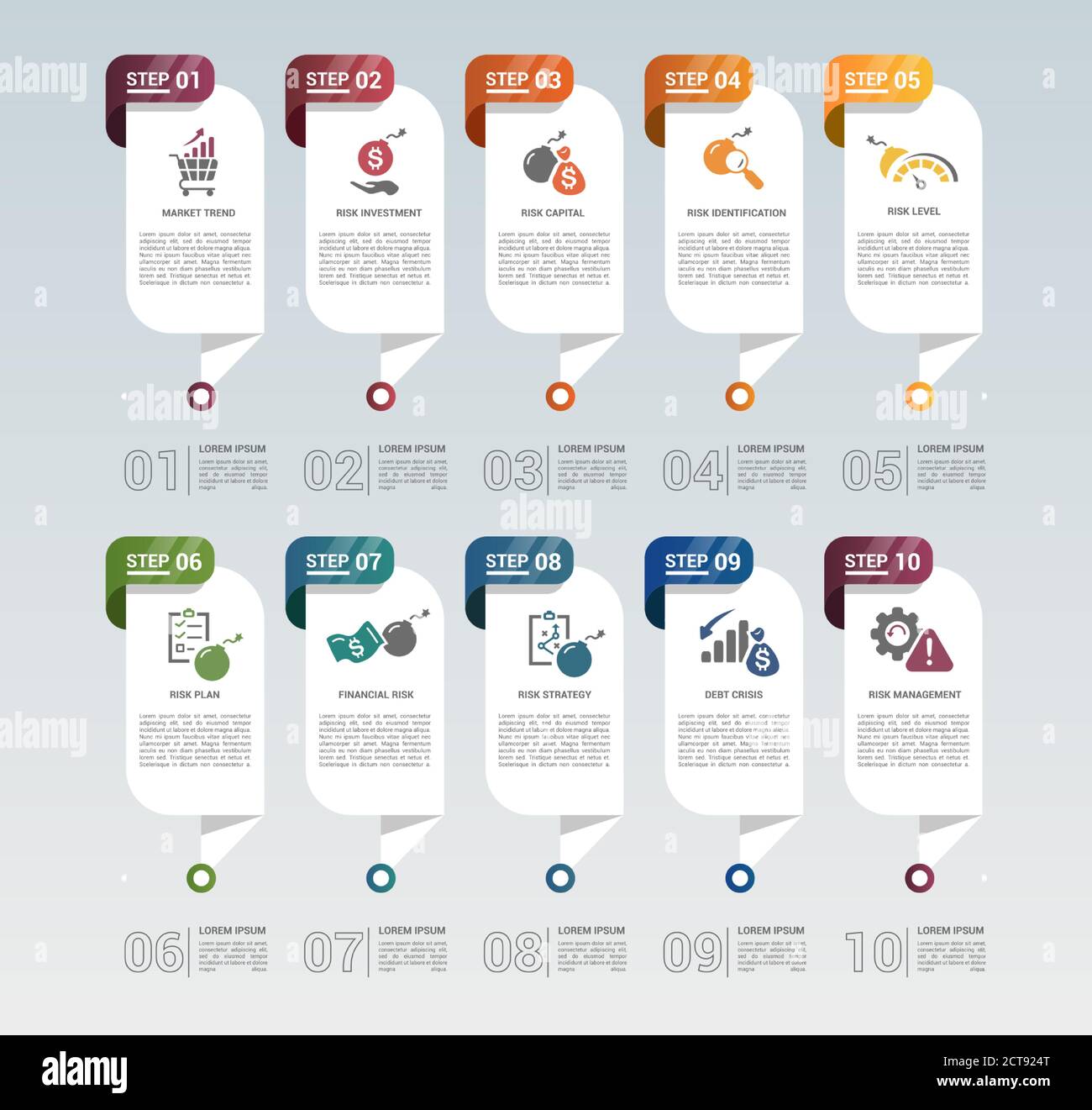 Infographic Risk Management template. Icons in different colors ...