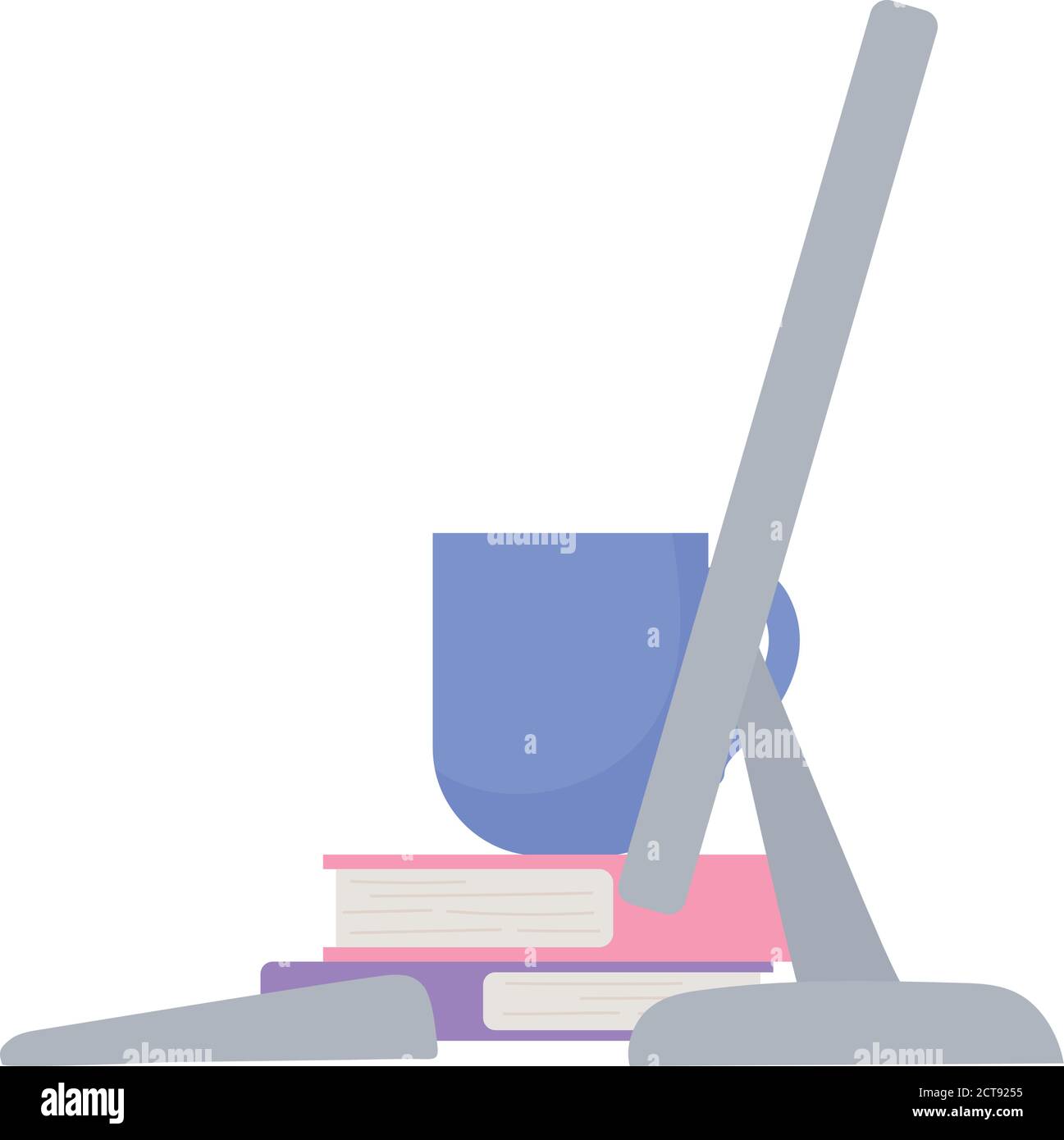 office computer books and coffee cup isolated design white background ...
