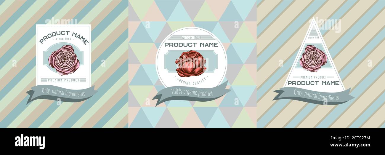 Three colored labels with illustration of ranunculus Stock Vector Image ...