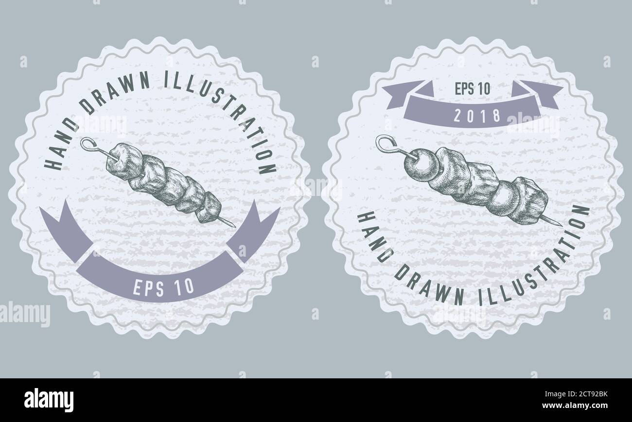 Monochrome labels design with illustration of kebab Stock Vector Image ...