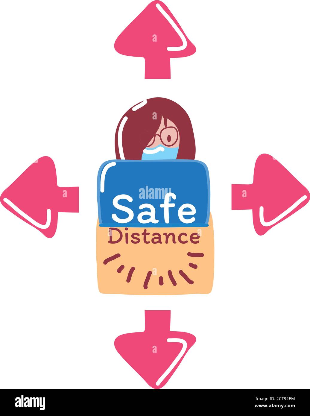 safe distance with woman cartoon and arrows detailed style icon design ...