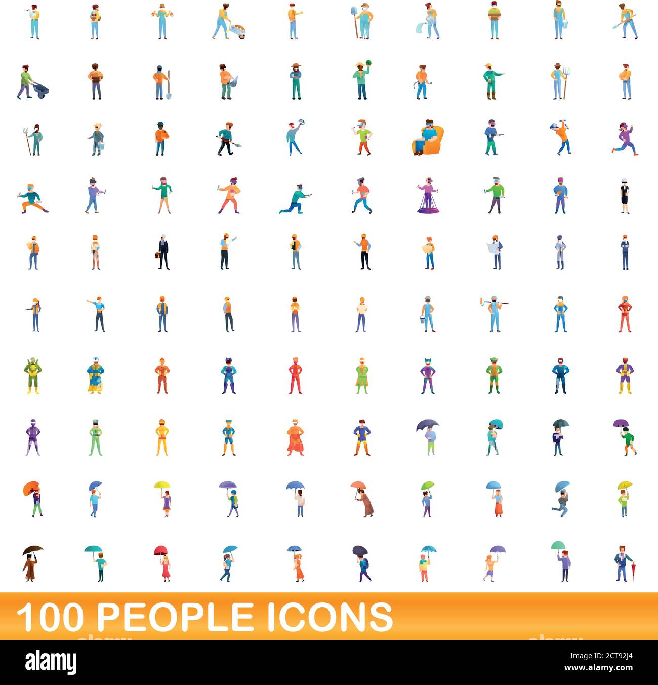 100 people icons set. Cartoon illustration of 100 people icons vector ...