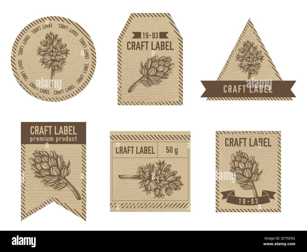 Craft labels vintage design with illustration of hyacinth Stock Vector ...