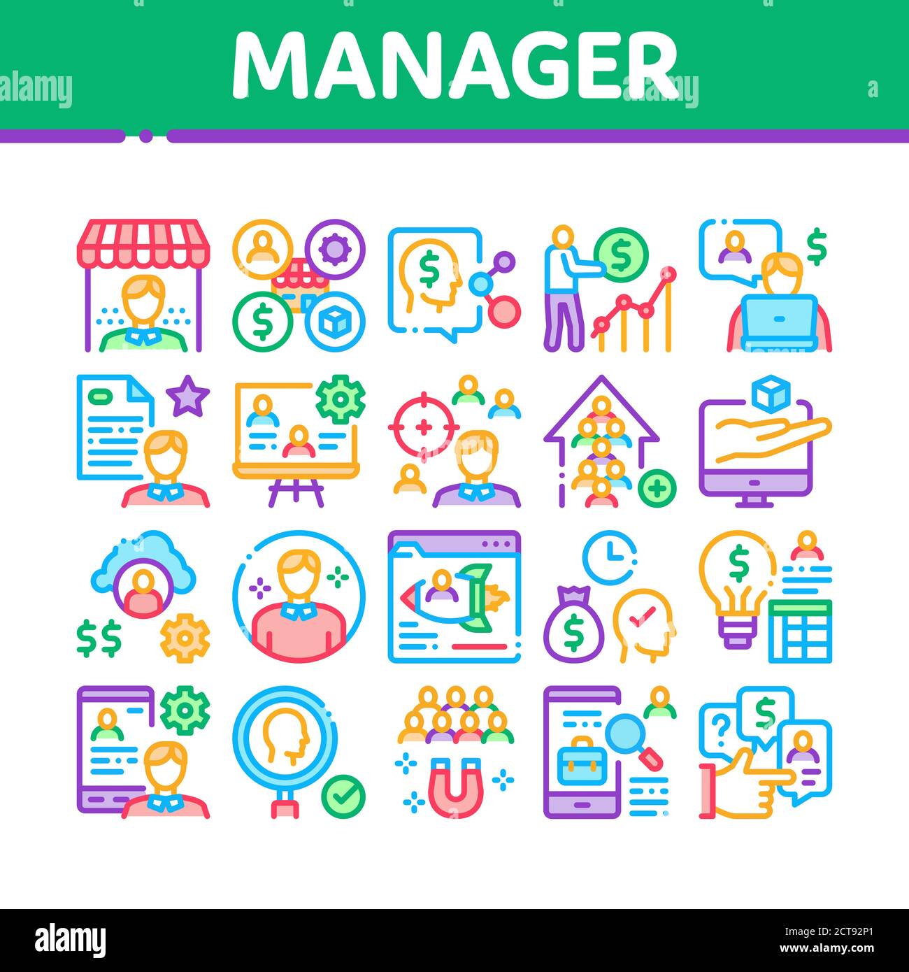 Account Manager Work Collection Icons Set Vector Stock Vector Image ...