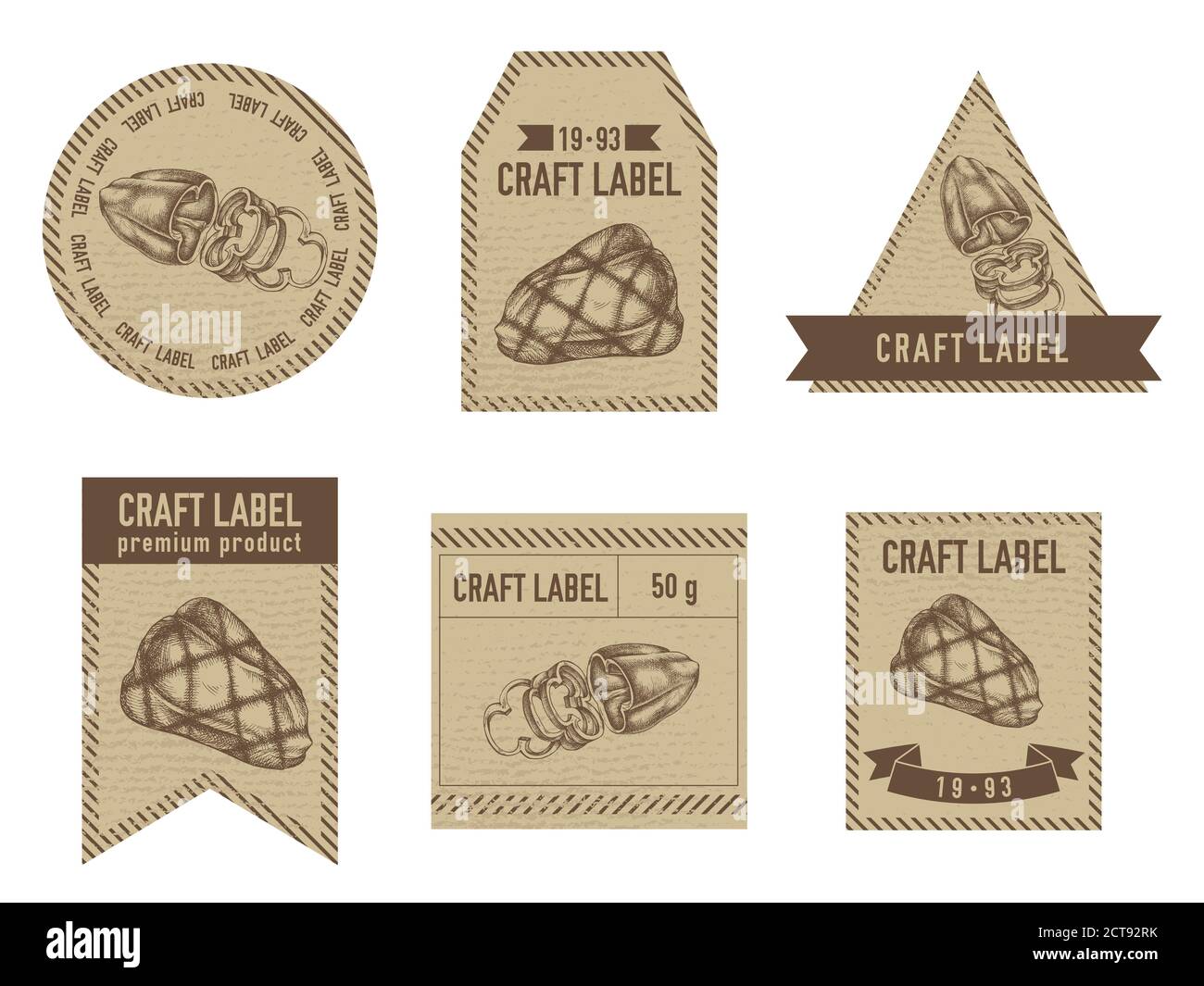 Craft labels vintage design with illustration of grilled bell pepper ...